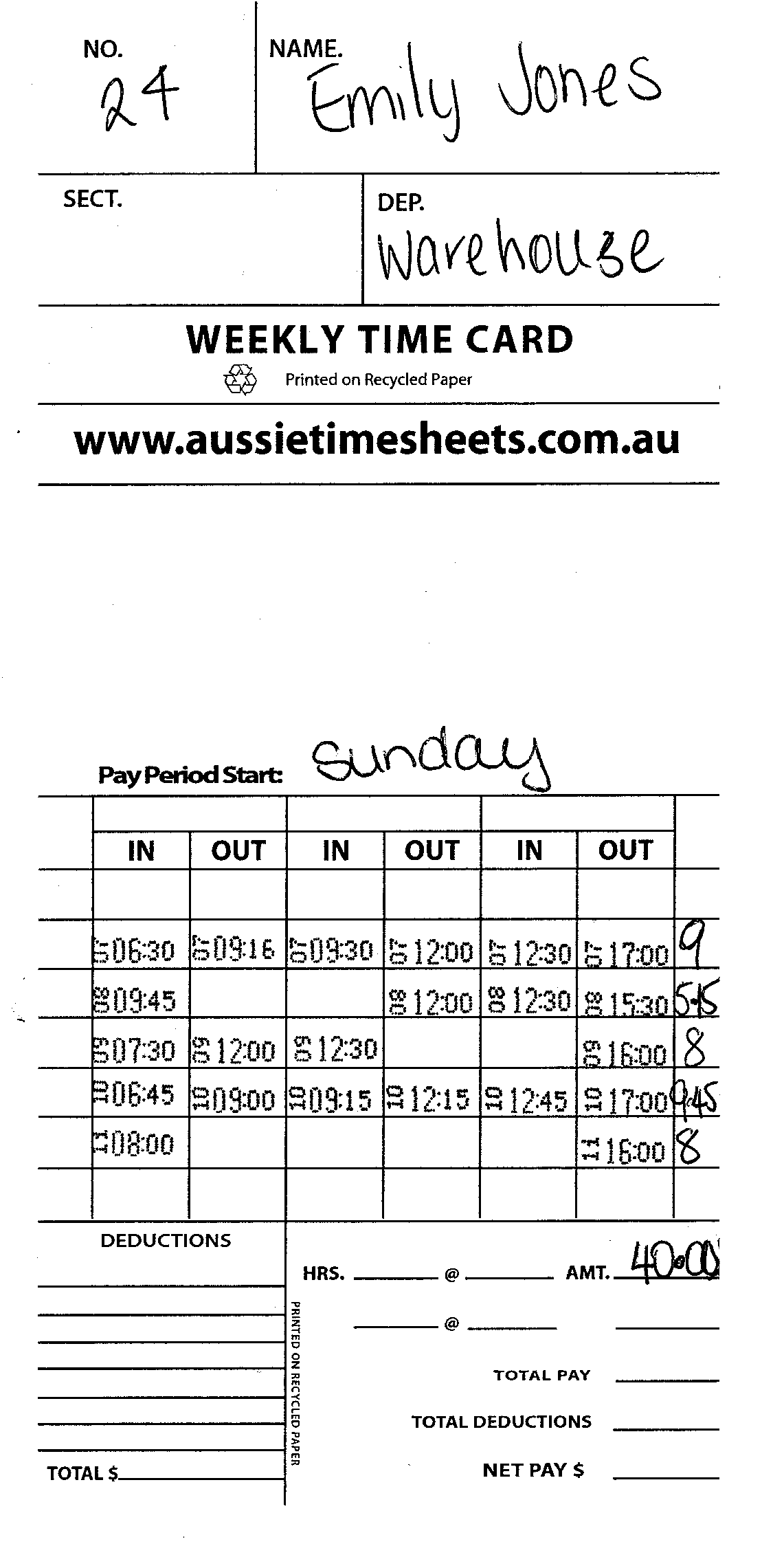 Time Cards - Aussie Time Sheets